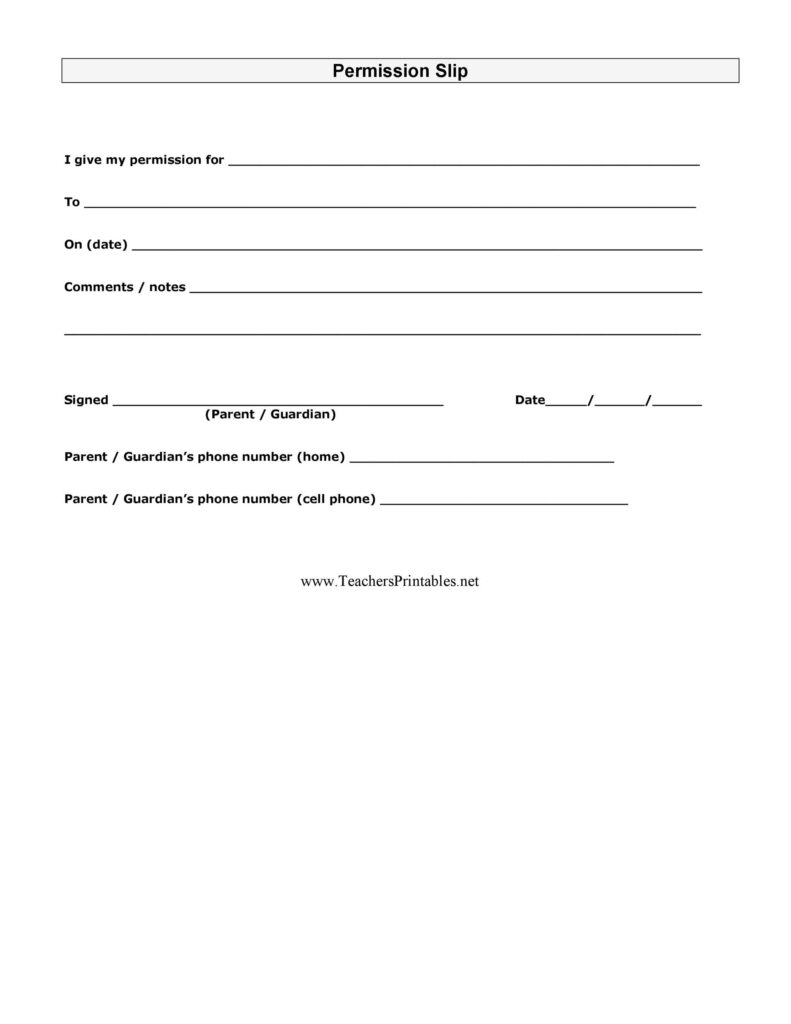 Field Trip Permission Slip Template Pdf - Printable Slip Templates