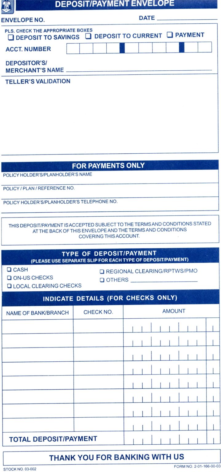 Bpi Deposit Slip Template - Printable Slip Templates