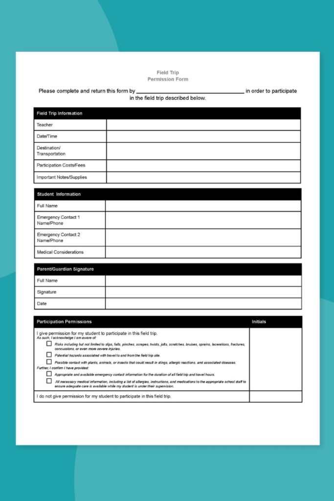 Stem Field Trip Permission Slip Template - Printable Slip Templates