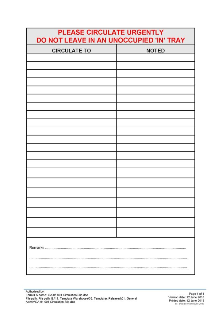 Circulation Slip Template - Printable Slip Templates
